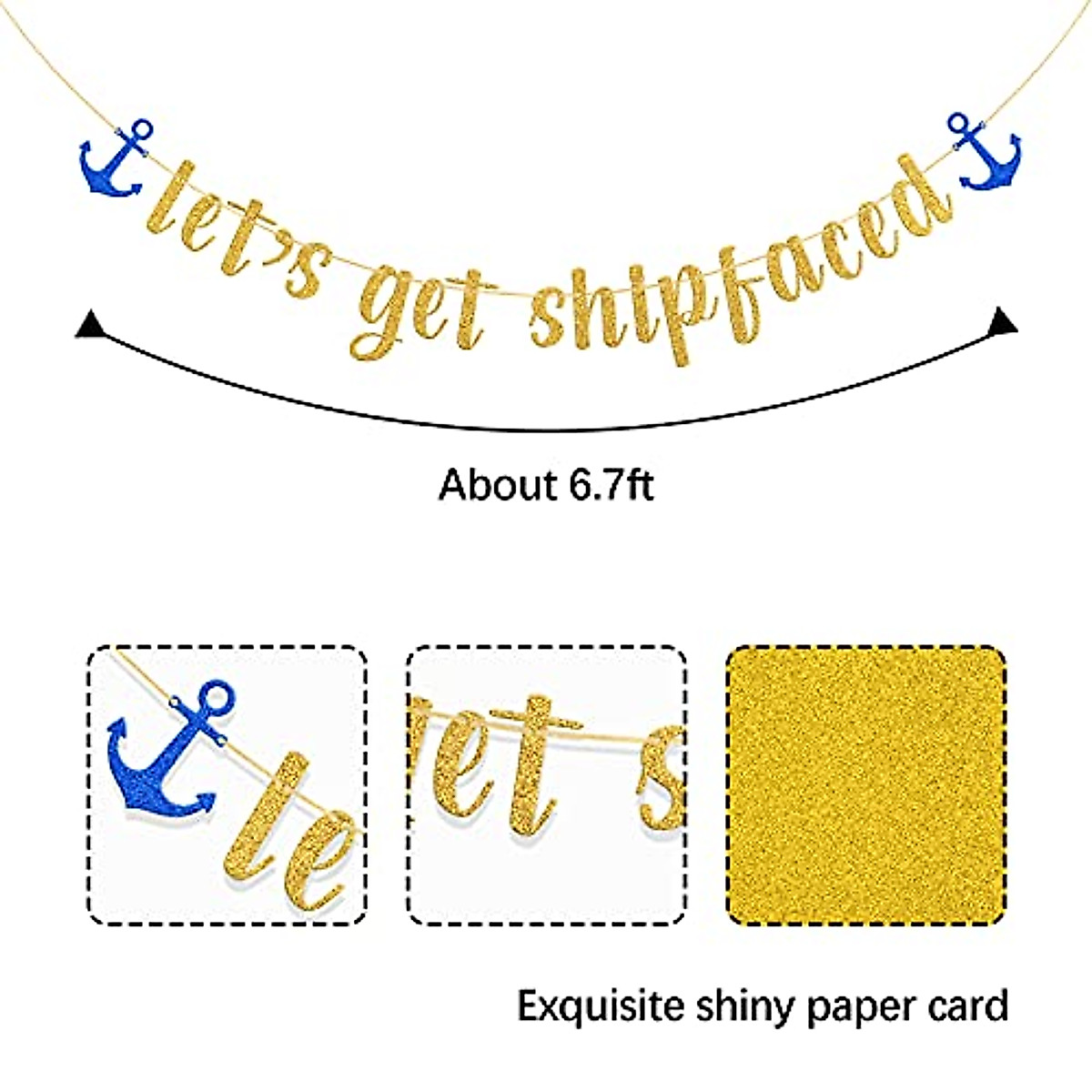Gold Glitter Let's Get Shipfaced Banner / Nautical Sailor Theme Party Banner / Bachelorette Party Anchor Banner Supplies / Bridal Shower Baby Shower Party Decorations
