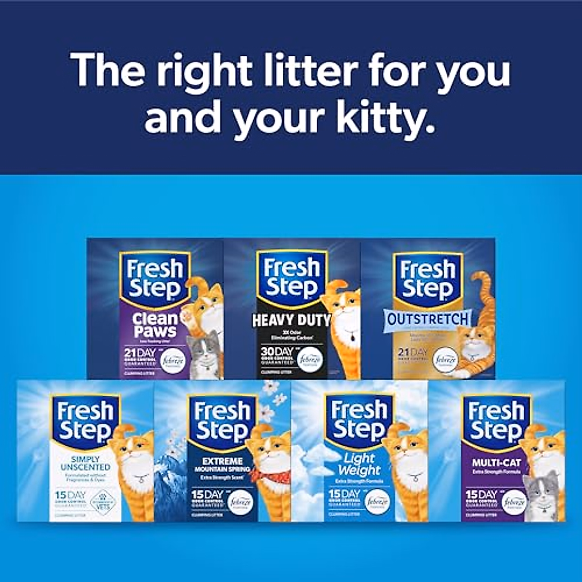Fresh Step Clean Paws Cat Litter With Febreze Freshness With Febreze Gain Scent, Low-Tracking Clumping Litter With Guaranteed Odor Control, 22.5 lb. Box