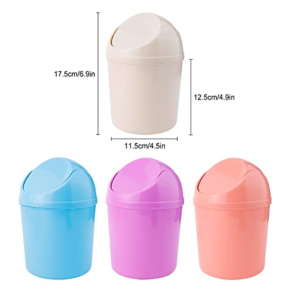SITAKE 2 Pcs Plastic Mini Wastebasket Trash Can with Swing Lid with 120 Trash Bags, Tiny Desktop Waste Garbage Bin for Home, Office, Kitchen, Vanity Tabletop, Bedroom, Bathroom (Pink + Beige)
