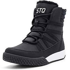 STQ Women Lightweight Winter Walking Boots Suede Insulated Hiking Booties Non-slip with Zipper Black 10