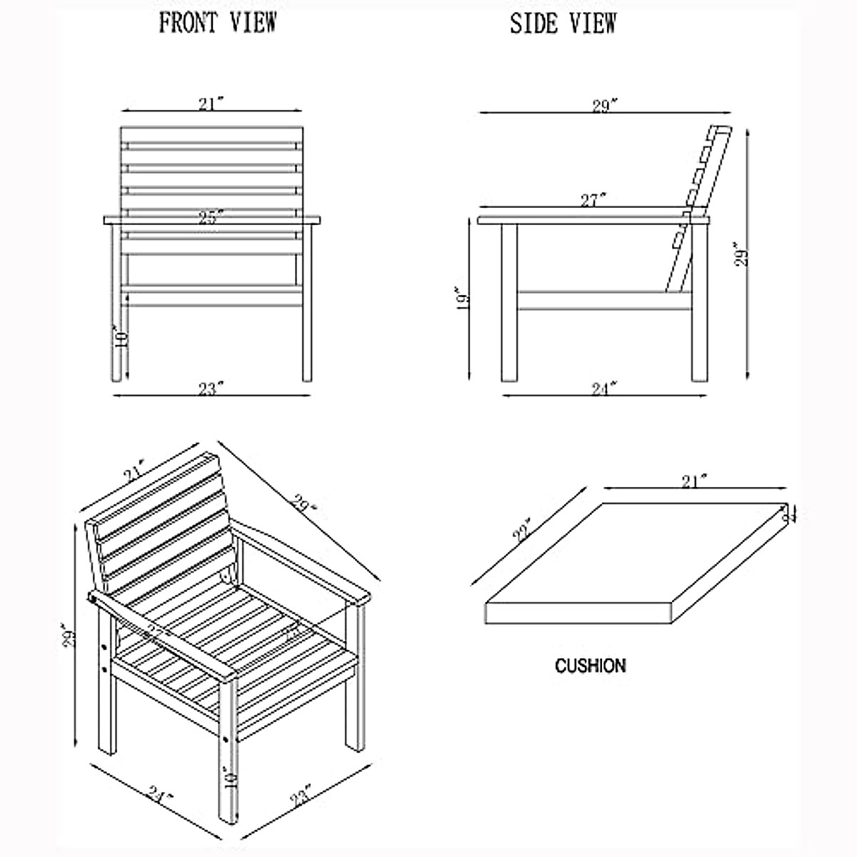 Acacia Wood 2-Person Bistro Set with Water-Resistant Seat Cushions Outdoor Furniture 25 in. W x 29 in. D x 29 in. H Weatherproof & Durable Hardwood Neutral Wood Finish & Natural Cushions