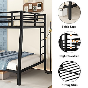Bellemave Full XL Over Queen Metal Bunk Bed for Adults,Heavy-Duty Bunk Bed with 2 Ladders,Full Over Queen Bunk Beds,Space-Saving Bunk Bed for Kids/Teens/Adults,Noise-Free,Black