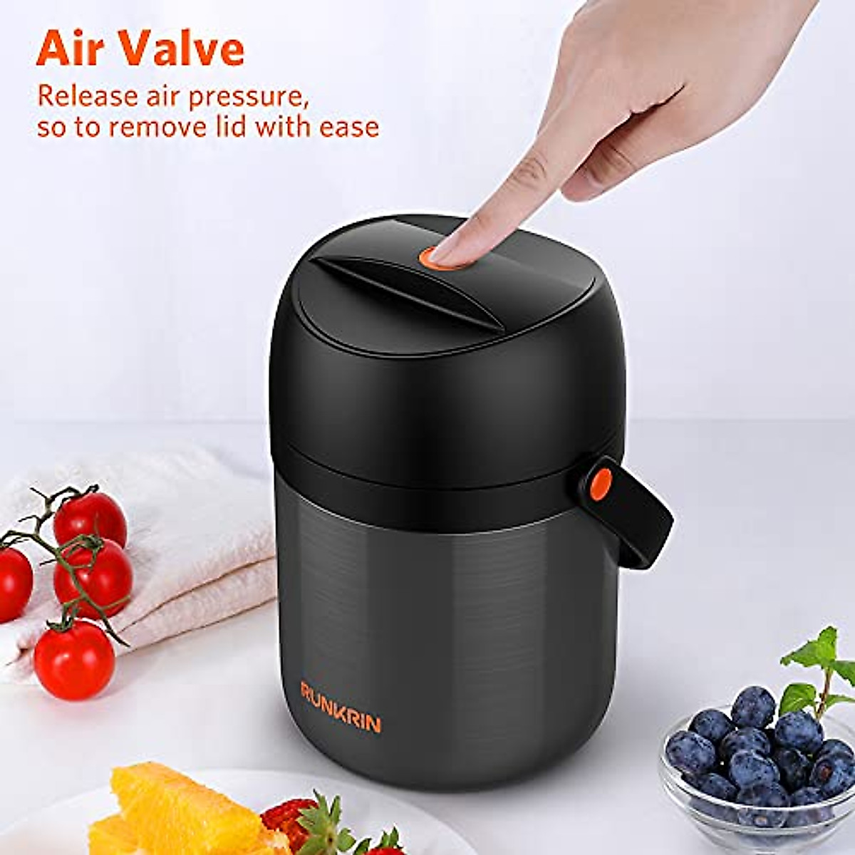 Runkrin Insulated Food Jar 54oz for Hot Food 8 Hours, 2 Tiers Leak-Proof Bento Lunch Box, Vacuum Double-wall Thermal, Stainless Steel Stackable Soup Containers for Men Women