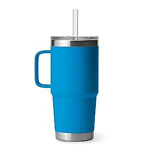 YETI Rambler 25 oz Tumbler with Handle and Straw Lid, Travel Mug Water Tumbler, Vacuum Insulated Cup with Handle, Stainless Steel, Big Wave Blue