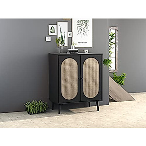 ORRD Sideboard Buffet Cabinet, High Kitchen Storage Cabinet with Rattan Doors and Adjustable Shelves, Accent Home Furniture for Living Room, Bedroom (Black)