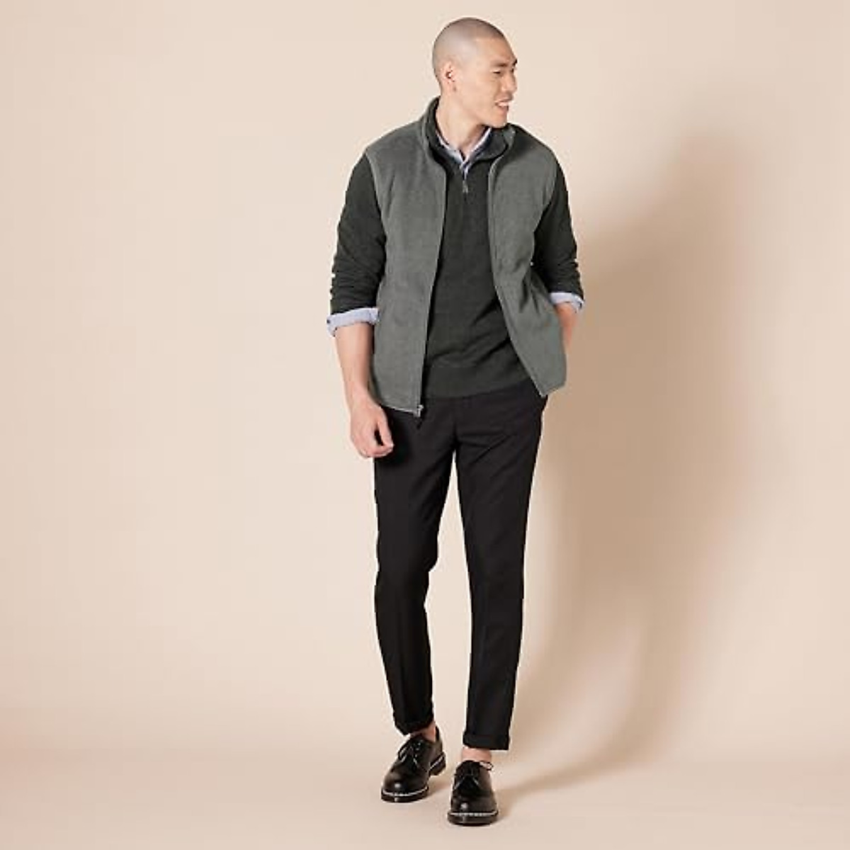 Amazon Essentials Men's Full-Zip Polar Fleece Vest (Available in Big & Tall), Charcoal Heather, Large