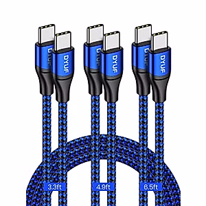 DYUF USB C to USB C Cable, 60W [3PCS 3.2ft 4.9ft 6.5ft] 3A Blue Braided High-Speed USB C Charging Cable, Compatible with Samsung Galaxy S22/S21/S20 Ultra, Note 20/10, etc
