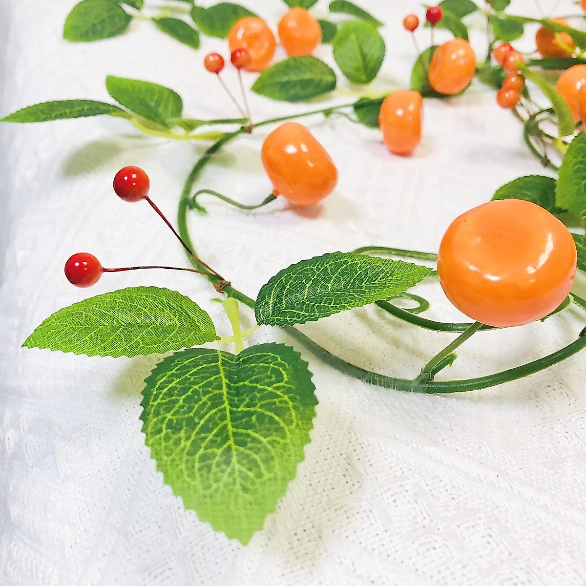 Artificial Fruit Tangerine Oranges Hanging Vines Plant Garland Artificial Berries Kumquat Wreath for Home Garden Wedding Party Decor (Tangerine Vine, 4 Pack)