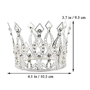 Crown Cake Topper Rhinestone Crystal Handmade Tiara Cake Decoration for Baby Shower Birthday Wedding Party Favors (Silver)