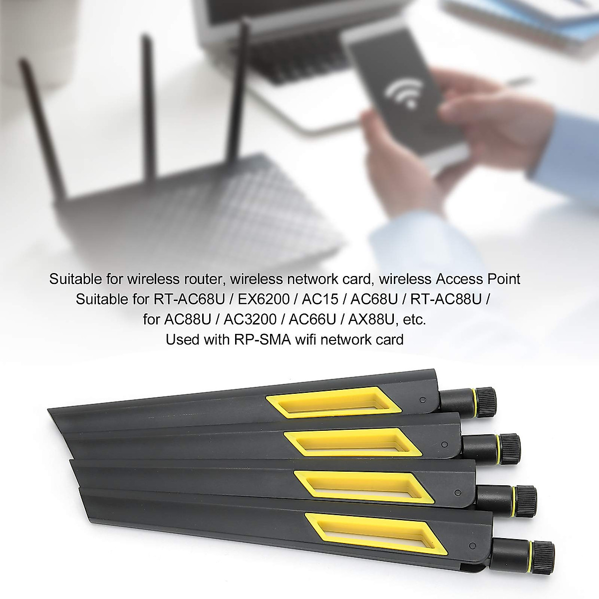 PUSOKEI 4Pcs SMA Netowrk Card Antenna, 2.4G/5G Dual?Band 10dB SMA Network Card Antenna Router Antenna for RT?AX88U AX6000
