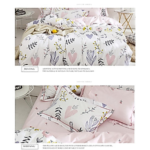 HighBuy Girls Duvet Cover Twin Floral Aesthetic Bedding Set White Pink Premium Cotton Teens Flower Kids Coquette Bedding Comforter Cover Soft Branches Bedding Collection Pink