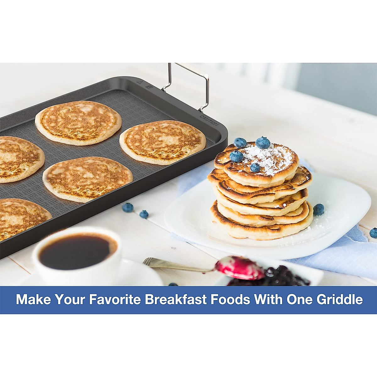 DOBADN Stove Top Flat Griddle, 18'' x 10'' Nonstick Double Burner Griddle Pancake Griddle for Gas Grill or Electric Stovetop, Aluminum