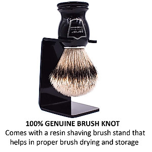 Parker’s 100% Silvertip Badger Bristle Shave Brush – Brush Stand Included (Black Handle)