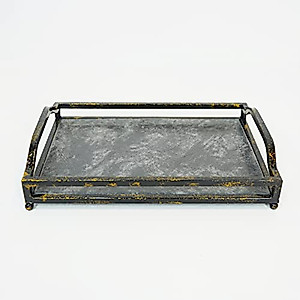 Service Tray with Handles, Iron Paint Tray, Decorative Living Room Kitchen Coffee Table Tray, or Any Food Tray - Suitable for Party Tray Suitable for All Occasions (13.77 * 9.84 * 2.95inch, 6801-2)