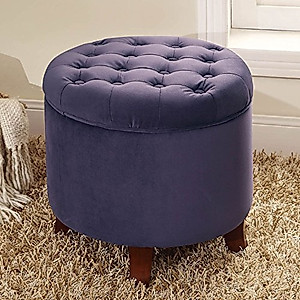 HomePop Velvet Tufted Round Storage Ottoman with Removable Lid, Purple