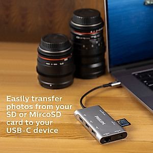 Philips USB C Hub with Power Pass-Through, 7-in-1 Multiport Adapter, 1 HDMI 4K@30Hz, 60W USB-C Power Delivery, 2 USB 3.0, 1 Ethernet, 1 SD 1 MicroSD Card Reader, DLK9120C/27