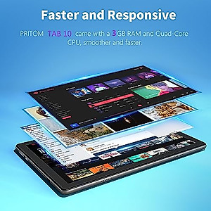 PRITOM M20 10'' Tablet with Case, Android 12 Tabletas, 3G RAM, 64 GB ROM, 512 GB Expandable, Quad-Core 1.6GHz Processor, 6000mAh, HD IPS Touchscreen, Dual Camera, WiFi 6, Bluetooth, FM, USB C