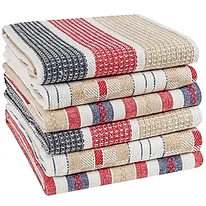 Linen Hub Premium Kitchen Towels 100% Cotton 18x26 Set of 6 - Tea Towels - Kitchen Dishcloth Towels - Dish Cloth for Household Cleaning - Soft Absorbent Quick Drying Dish Towels Red Multicolor