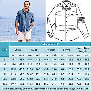 COOFANDY Mens Shirts Long Sleeve Cuban Camp Guayabera Shirt Linen Beach Button Down Shirts Light Blue
