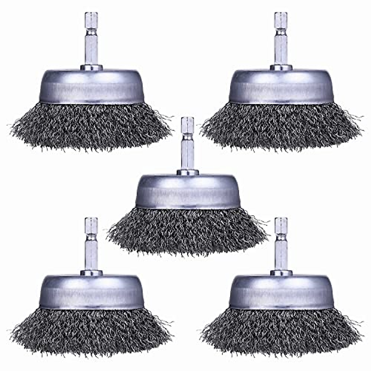 WENORA 5 Pack Wire Cup Brush for Drill, Wire Brush for Drill 1/4 Inch Hex Shank, 0.012 Inch Coarse Carbon Steel- 3 Inch Wire Brush Drill Attachments