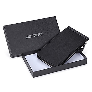 JEEBURYEE Women's Genuine Leather Multi Credit Card Holder Wallet RFID Blocking Long Bifold Clutch Wallet Ladies Purse with Zipper Pocket Black