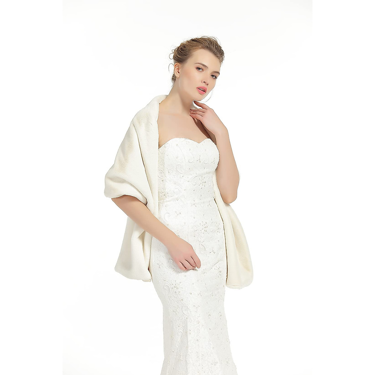 BEAUTELICATE Women Shawl Wrap Faux Fur Shrug Stole Scarf Winter Bridal Wedding Cover Up