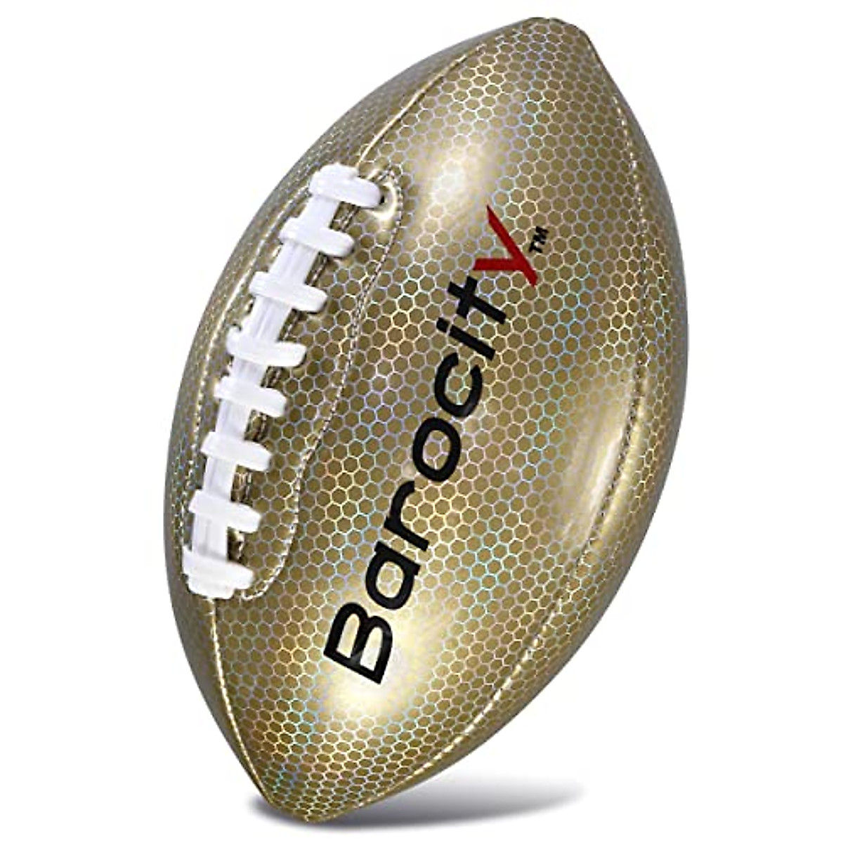 Barocity Football Premium Boy and Girl Official Match Ball with Reflective Iridescent Rainbow Hex Pattern, Durable Indoor, Outdoor, Training Practice Game Playtime – Size 3 Gold