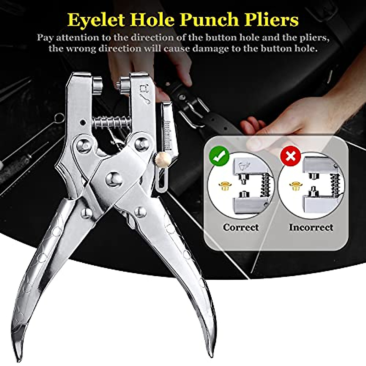 POUPHY Hole Punch Tool, Eyelet Hole Puncher Kits with 3/16 inch 200 Pcs Gold & Silver Metal Grommets for Leather Fabric Belt Clothes Card Paper Canvas Decorative Repair