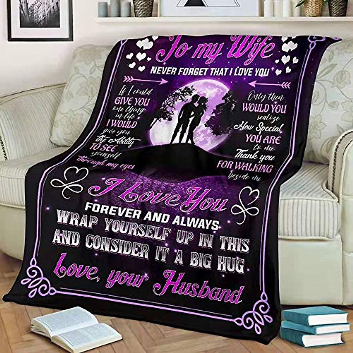 Aizhuang Personalized to My Wife Blanket from Husband, Cozy Super Soft Plush Fleece Throw Blanket with Quotes, for Birthday, Anniversary and Valentine's Day (60x80 inches)