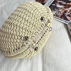 FENICAL Straw Handbag Rattan Shell Shape Top Handle Beach Tote Bag for Woman (Beige)