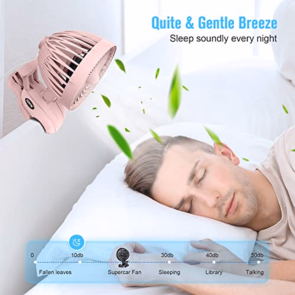 HONYIN Small Clip on Fan, 6” CVT USB Desk Fan, Strong Airflow, Quiet Table Cooling Fan, Portable Personal Fan with Sturdy Clamp for Bed Office Treadmill Baby Stroller