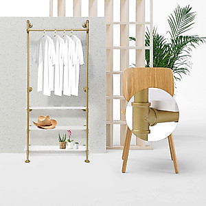 HYYKJ-US 3 Layer Shelves Wall Mounted Clothes Rail Shelf Multifunctional Garment Rack Towel Rack Vintage Clothes Rack Clothing Organizer for Retail Entryway Bedroom Balcony Indoor Use Home Decor Gold