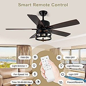 YCGU Rustic Farmhouse Ceiling Fan with Lights, 52 Inch Industrial Cage Ceiling Fan Light, Indoor Outdoor Ceiling Fan with Remote, Reversible DC Motor for Farmhouse Patios Bedroom Garage