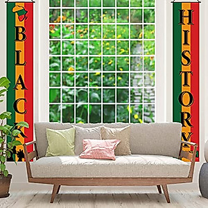 Happy Black History Month Porch Banner African American Decoration Front Door Sign Wall Hanging Party Fireplace Black Red Yellow Decorations and Supplies for Home Office