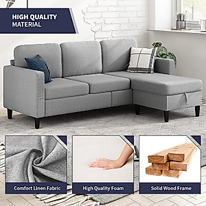 ijuicy Convertible Sectional Couch Sofas, Light Grey