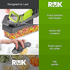 RüK Vegetable Chopper, Cheese Slicer, Food Chopper, Veggie Chopper, Onion Chopper, Salad Chopper, Mandoline Slicer & Cheese Grater, Vegetable Chopper with Container, (10 in 1 - Gray)