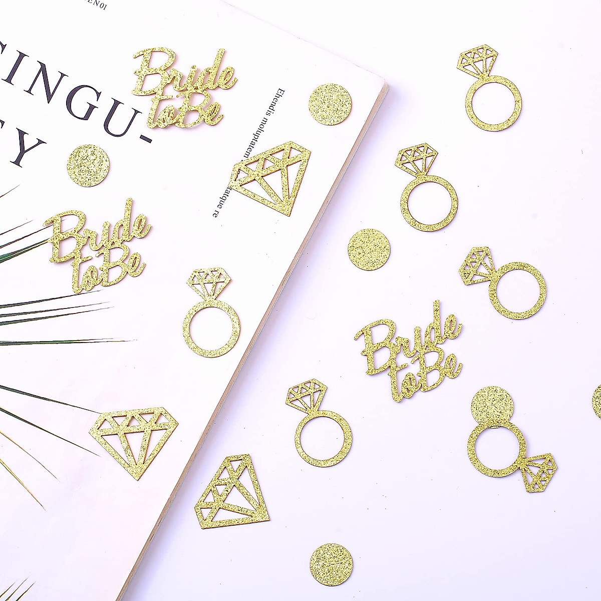 Bridal Shower Decorations 300pcs Table Glitter Confetti for Engagement Party Decor Bride to be,Diamond,Ring and Circle Gold Paper Confetti for Wedding Bachelorette Party Favors (Gold)