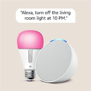 Echo Pop in Glacier White bundle with TP-Link Kasa Smart Color Bulb