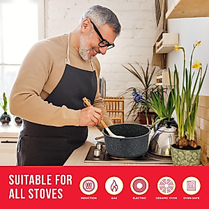 Bakken 15-Piece Non-Stick Cookware Set with Detachable Handles – Granite Stackable Pots and Pans Set, Dishwasher Safe, Oven-Safe, and Compatible Kitchen Essential for All Stoves – Black Granite.