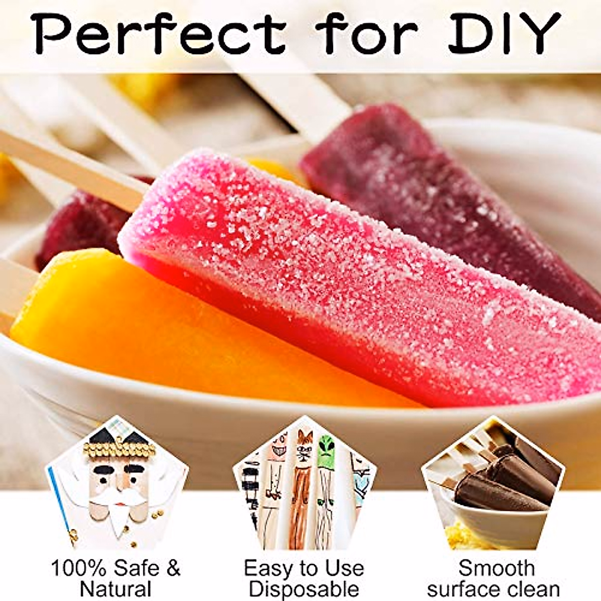 WISYOK 120 Pcs Wood Craft Sticks 5.9 Inch, Ice Cream Sticks, Karlash Jumbo Sticks, Popsicle Sticks, Ideal for Building Model, Kids Handicraft, and Creating Craft Projects