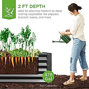 Best Choice Products 8x4x2ft Outdoor Metal Raised Garden Bed, Deep Root Planter Box for Vegetables, Flowers, Herbs, and Succulents w/ 478 Gallon Capacity - Gray