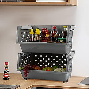 Ggbin 3-Pack Plastic Stackable Storage Bins, Gray Multi-functional Stacking Basket