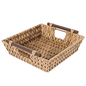 American Atelier Water Hyacinth Wicker Basket with Handles | Square Woven Wicker Storage Baskets with Builtin Carry Handles | Laundry Storage or Pantry Bin | Natural Weave | American Atelier