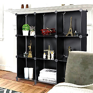 ZenStyle Closet Organizers and Storage 9 Cube Shelves Plastic Stackable Multifunctional DIY Modular Closet Cabinet for Bedroom Living Room Office, Black