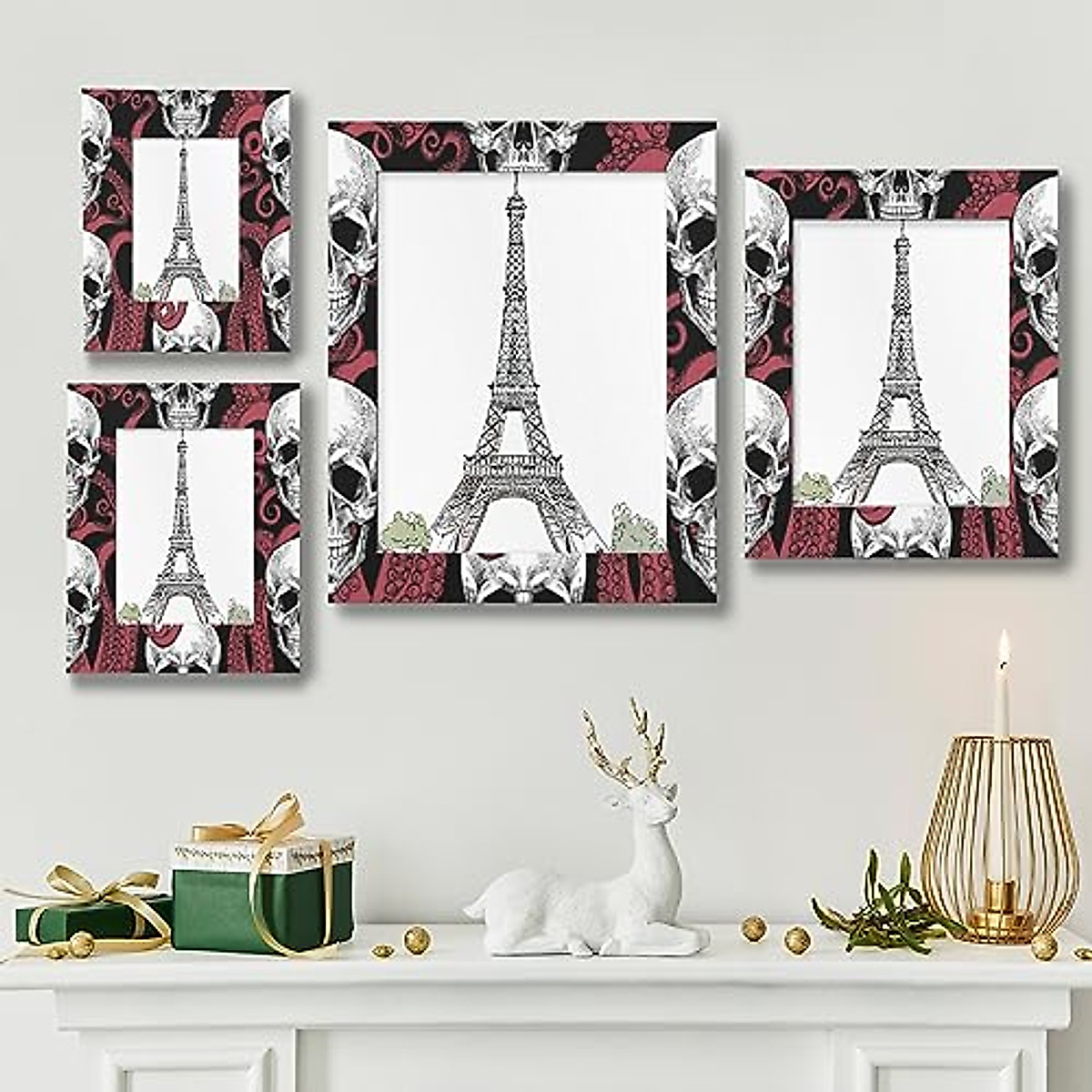 POFATO Skull Red Octopus11x14 Picture Frame Wood Photo Frame for Tabletop Display Wall Mount Picture Frame Display 11 x 14 Inch Photo Wall Decor Home Gift Frames