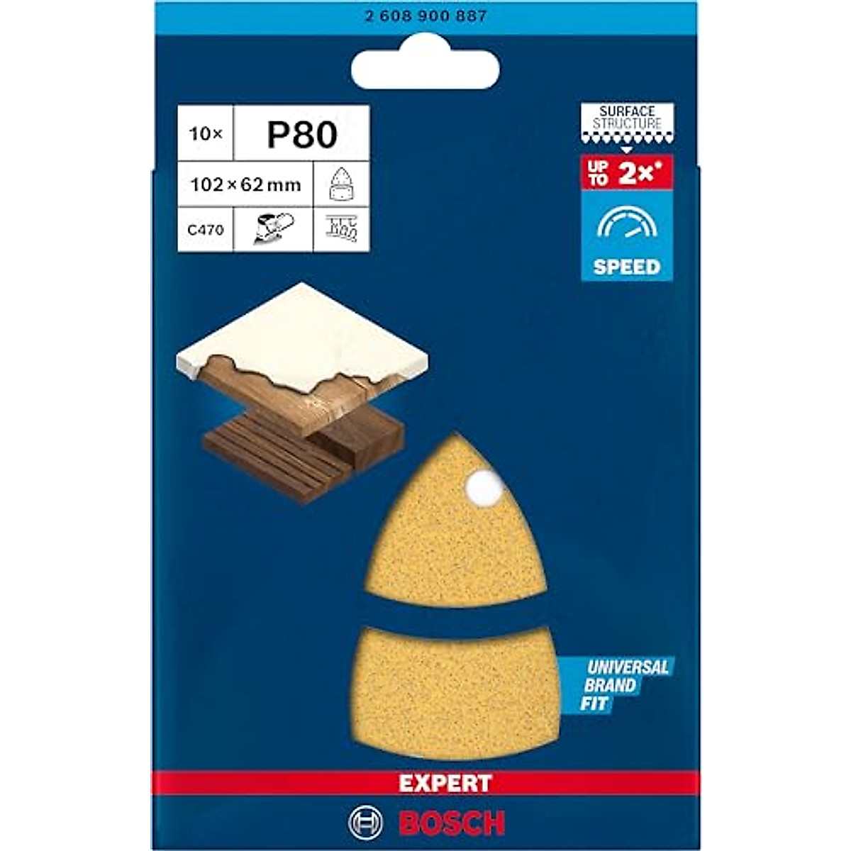 Bosch Professional 10x Expert C470 Sandpaper (for Hardwood, Paint on Wood, 102x62, 93 mm, Grit 80, Accessories Multi Sander)