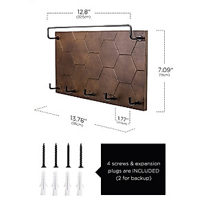 Emibele Sunglass Organizer Wall Key Holder, Decorative Wood Wall Jewelry Organizer Glasses and Sunglass Holder Display with 5 Hooks Key Rack Hanging Eyeglass Storage for Entryway Living Room, Walnut