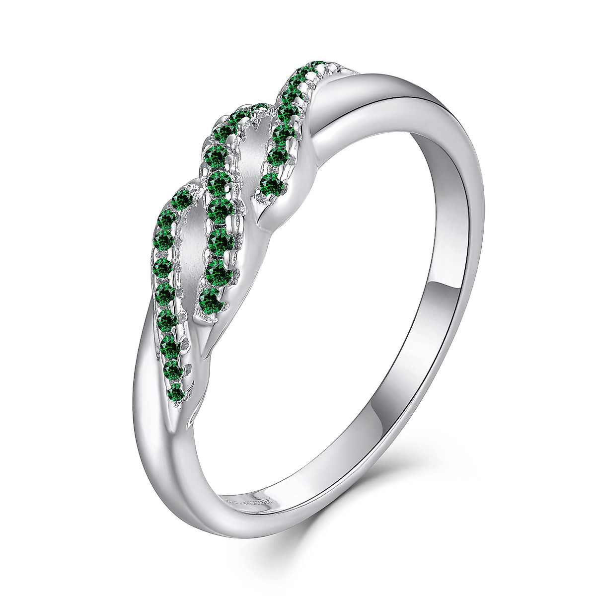 STARCHENIE Sterling Silver Rings Crisscross Crosscover Wave Rings for Women size7 Emerald color