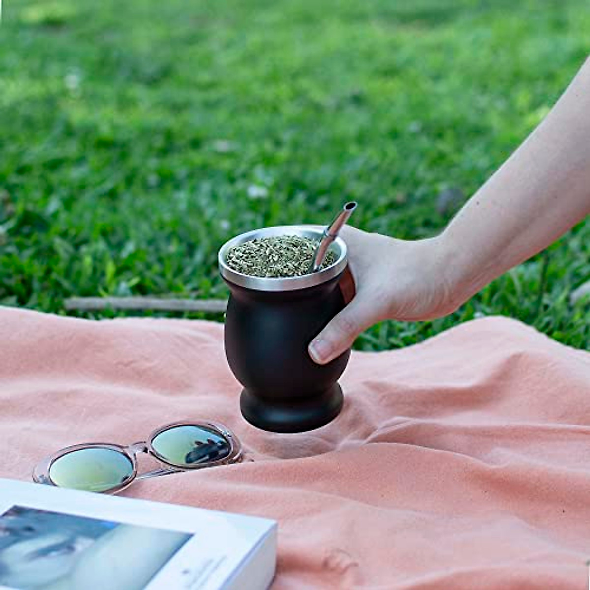 Shop Antares Mate Cup And Bombilla Set - Yerba Mate set Includes One Yerba Mate Cup, One Bombilla Mate (Straw) and Brush - Stainless Steel Double-Wall | Easy to Clean (Black)