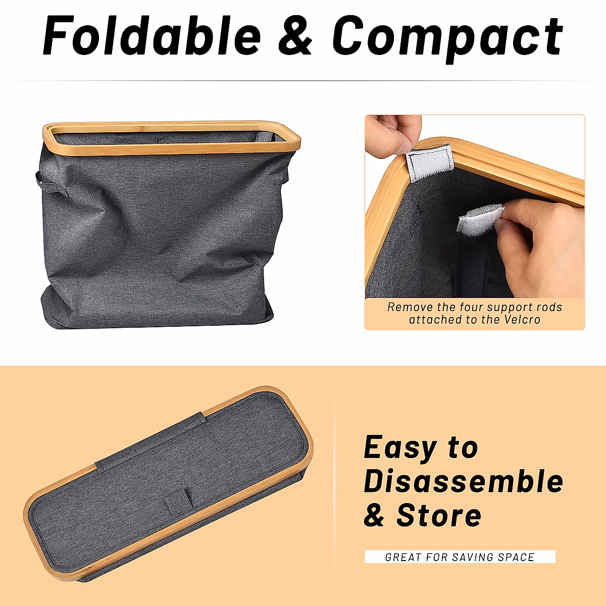 REWXXD Toilet Paper Storage, Toilet Paper Basket with Lid and Pockets, Toilet Paper Holder, Bamboo Bathroom Organizer, Tampon Storage(Gray)